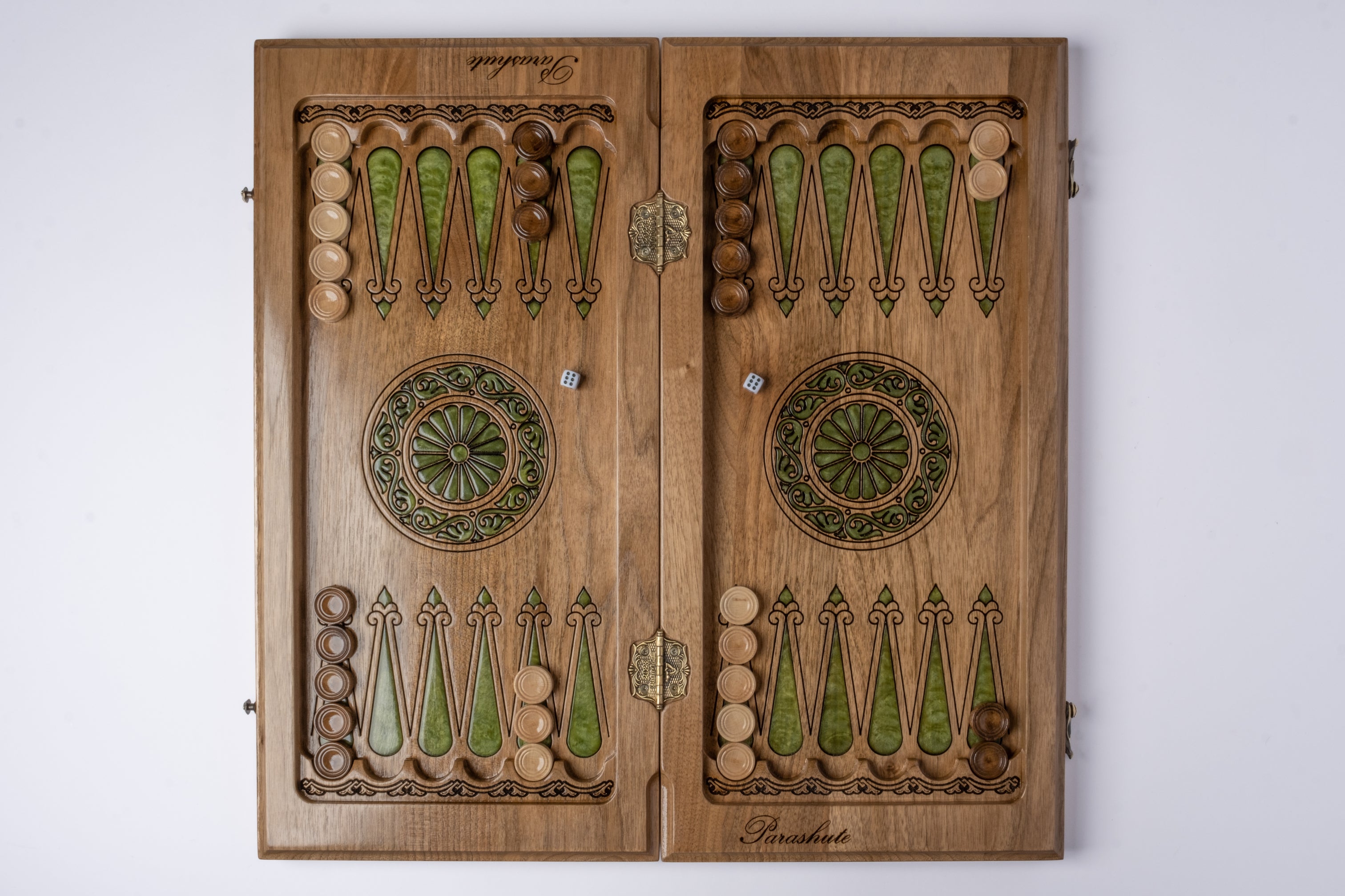 Green HandMade Epoxy Classic Chess with Backgammon. Made for parashute – Parashute