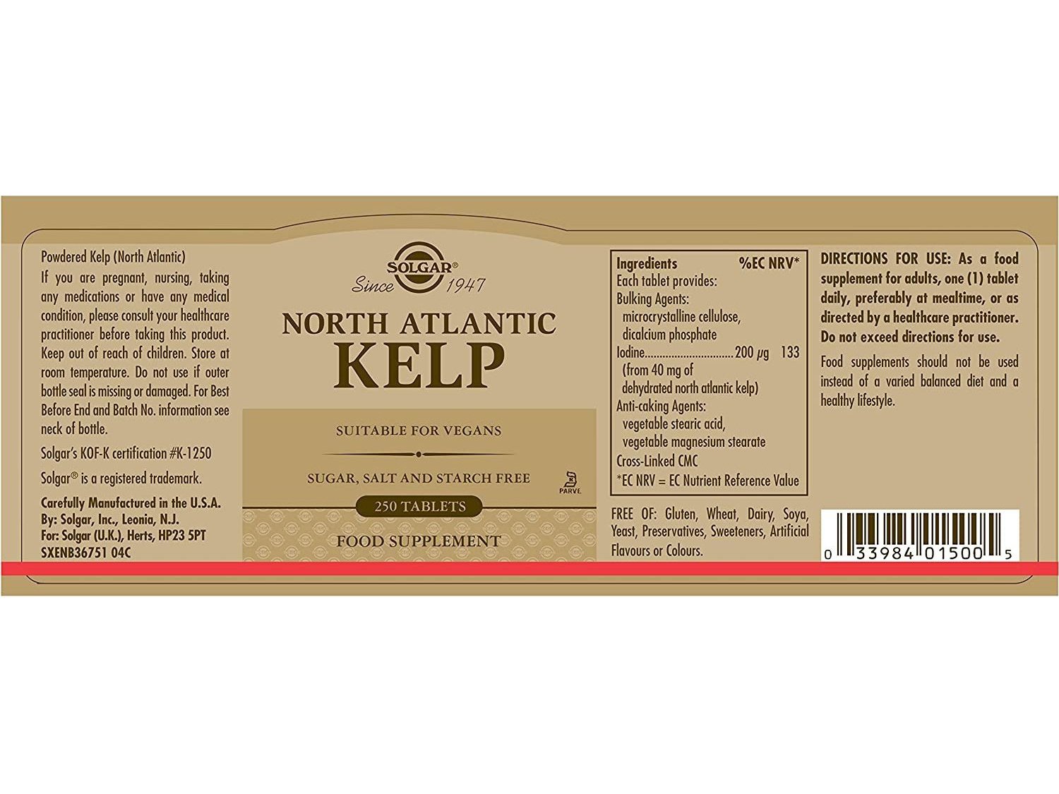 KELP North Atlantic, SOLGAR , 250 Tablets - Natural Source of Iodine ...